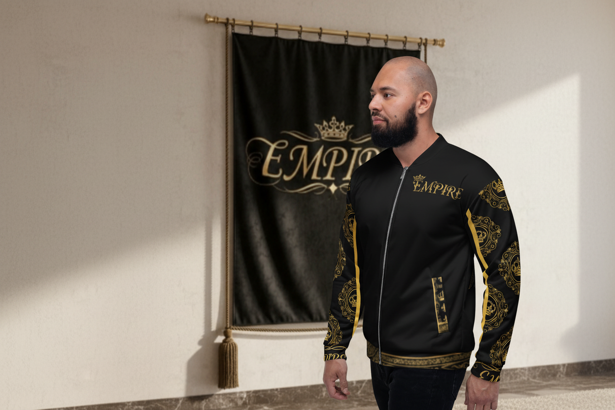 EMPIRE King Bomber Jacket — Men's Premium Gold Crown Baroque Jacket ...